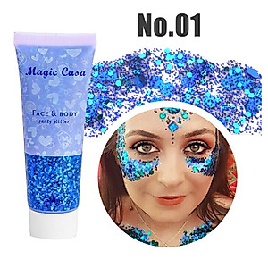 3 Colors Body Glitter Gel,Face & Body Glitter Sequins Shimmer,Mermaid Chunky Glitter,Holographic Sparkling Cosmetic Powder Festival(1+2+5)