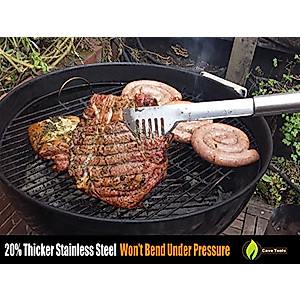 Cave Tools 17" Long Handle Stainless Steel Grill Tongs with Locking Bracket - BBQ Grill Accessories