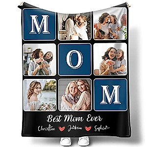 ONCUSTOM Custom Blankets with Photos for Mom from Daughter Son, Mothers Day Birthday Gifts for Mama, Best Mom Ever Personalized Flannel Blankets with Pictures Text for Mother Women