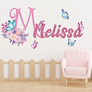 Kyle Cornhole Custom Name & Initial Letter Wall Decal - Flowers Butterfly Stickers for Girls Bedroom Flower WallPersonalized Room Baby Nursery Decals Butterflies ations Gold Letters, Green