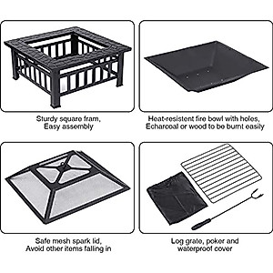 LDCHNH 32inch Iron Large Fire Pits Cast Iron Firepit Stylish BBQ Burn Pit Outdoor for Garden Patio Terrace Camping Stand Stove