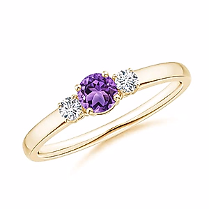 CARILLON Three Stone Round Cut 0.50 Ctw Amethyst Gemstone 925 Sterling Silver Women Engagement Ring Jewelry (Yellow Plated, 10.5)