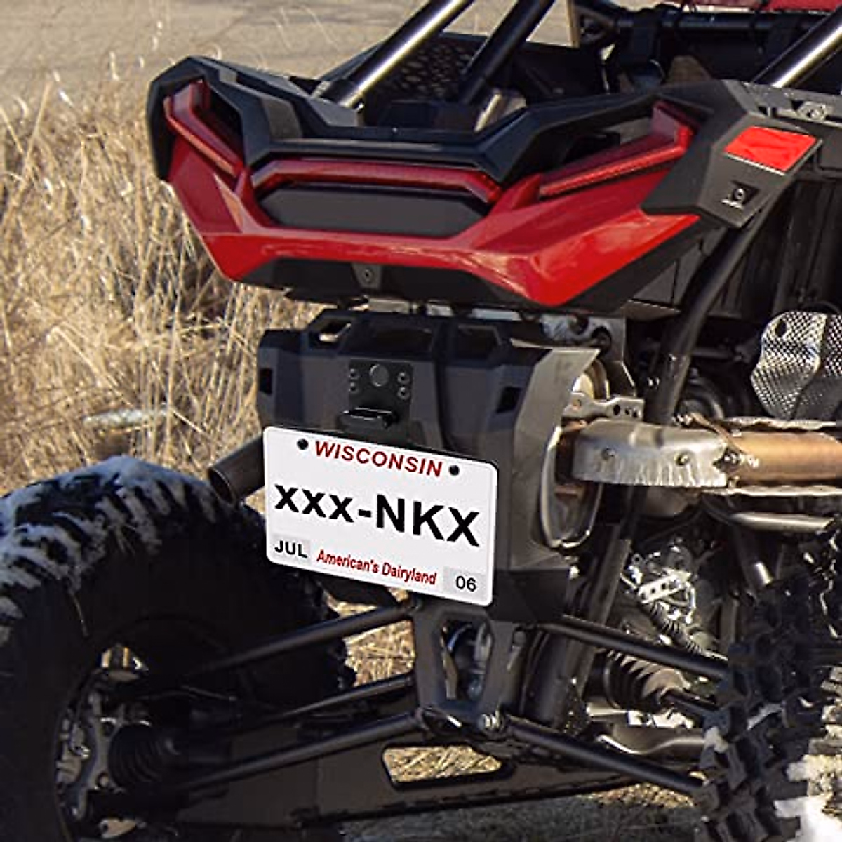 ATV UTV License Plate Holder with Light - StarknightMT Aluminum UTV License Plate Frame Compatible with Polaris RZR Ranger Sportsman Marverick X3 Renegade DS Trailer Truck RV Boat Golf Cart Snowmobile