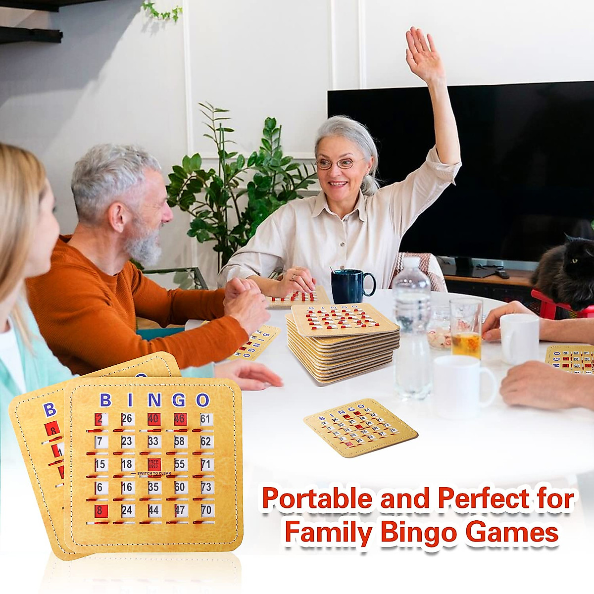 GSE Games & Sports Expert 5Ply Stitched Shutter Bingo Cards, Finger-Tip Shutter Slide Bingo Cards, Easy-Read Large Print Bingo Cardboard with Sliding Windows (10-Pack)