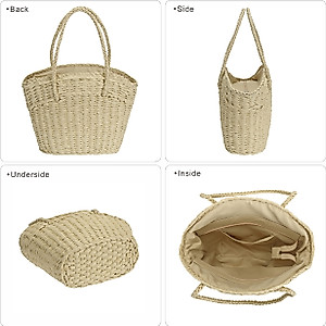 So'each Women's Handbag Wicker Woven Rattan Straw Tote Bag Basket Shoulder Bag Beige