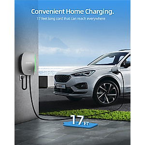 ShockFlo S1 Level 2 EV Charger (40A), NEMA 14-50 Plug or Hardwired EV Chargers for Home Level 2, UL/Engery Wi-Fi and Bluetooth Enabled EVSE Indoor/Outdoor EV Charger Use with 17ft Cable and RFID Card