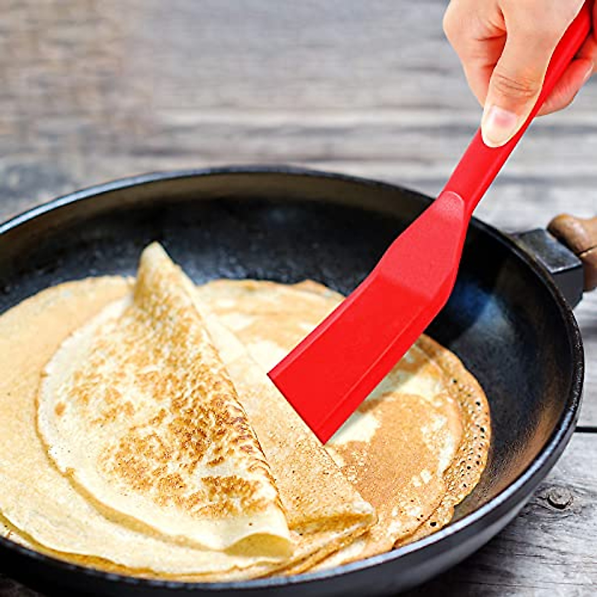 Silicone Thin Spatula Omelet Spatula Turner Long Crepe Spatula Heat Resistant Cooking Spatula Non Stick Pancake Spatula for Cooking Egg Burgers Pizza Pancake Steak Omelet Crepes (2, Red, Black)