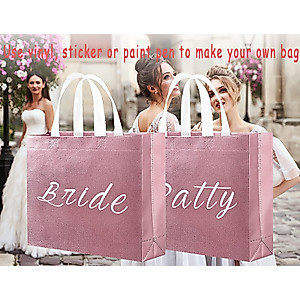 Set of 5 Glossy Reusable Grocery Bags Reusable Gift Bags with Handles Bachelorette Gift Bag Non-Woven Bridesmaid Bag for Women Birthday Wedding Party Mother's Day Christmas Rose Gold