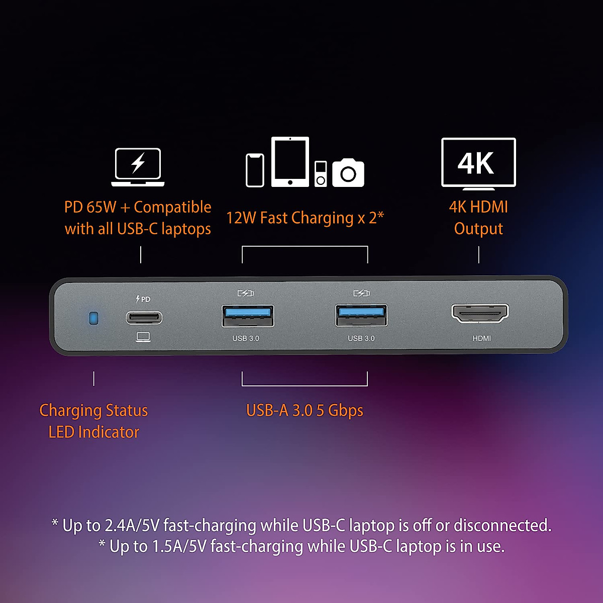 j5create USB-C Travel Dock with PD 65W Power Supply - for Travel or Business Trip - Charging Adapter Hub with 4K HDMI, USB-A x 2 - for MacBook Air/Pro 13, Surface Pro, and USB-C Laptop (JCDP392)