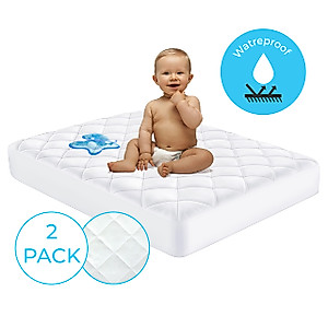 Pack n Play Fitted Waterproof Mini Crib Mattress Protector | 2 Pack | 27" X 39" | Quilted Crib Mattress Cover Pad Fits Most Pack n Plays, Mini Crib, Playards and Foldable Mattresses