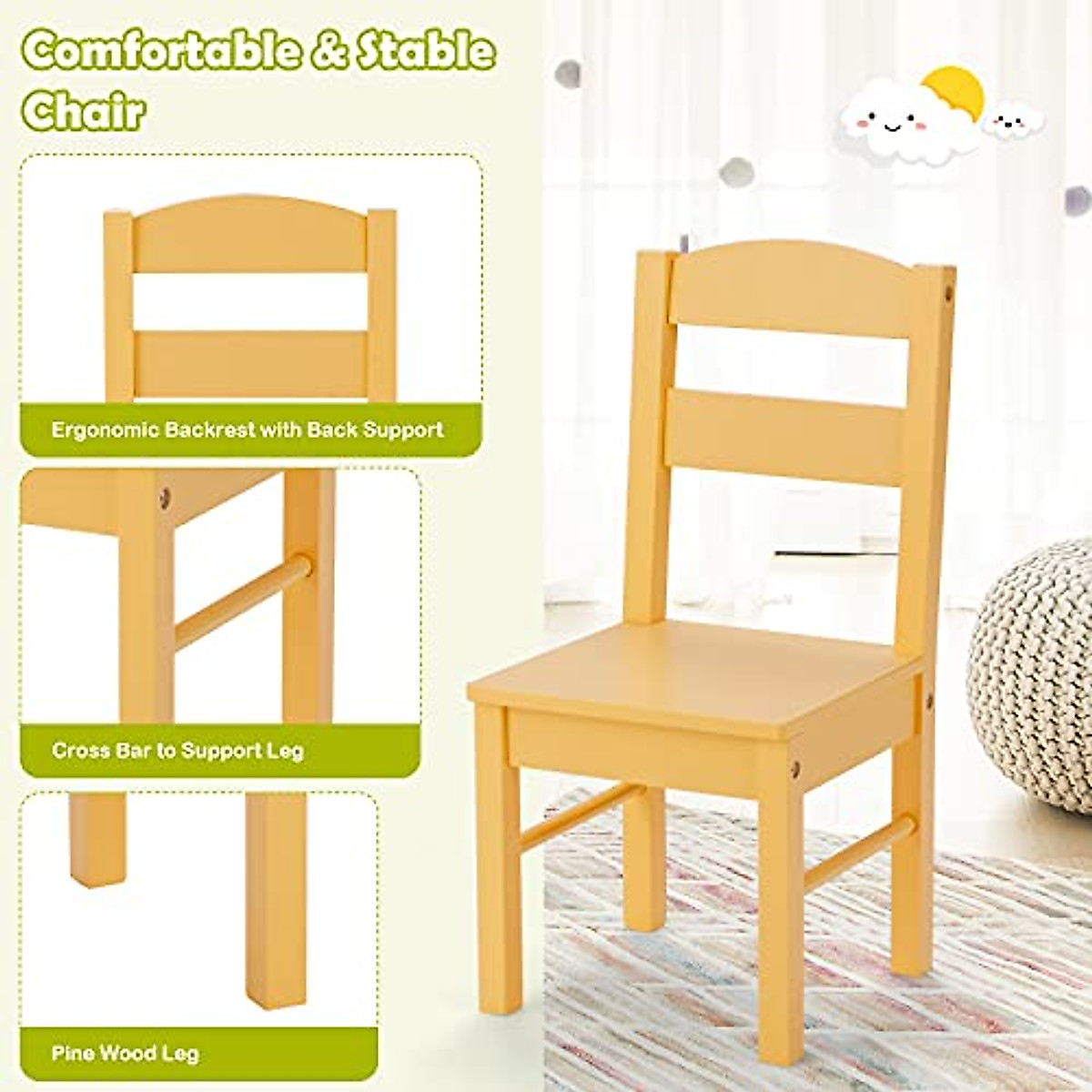 HONEY JOY Kids Table and Chair Set, Wooden Toddler Table and 4 Chairs for Arts & Crafts, Snack Time, 5-Piece Children Furniture Set for Daycare, Kindergarten, Playroom, Gift for Boys Girls (Colorful)