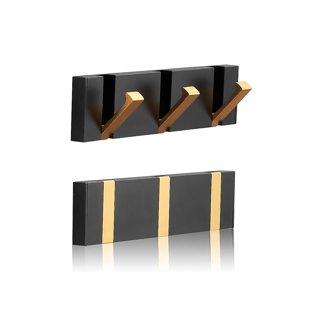 2 Pack，Watertight Black Gold Towel Hooks，Folded Invisible Coat Wall Hooks，Bathroom Towel Hook for Wall，Black Matte Minimalist Towel Hooks，Key Hooks for Wall，Door Robe Hooks，Also for Kitchen，Balcony.
