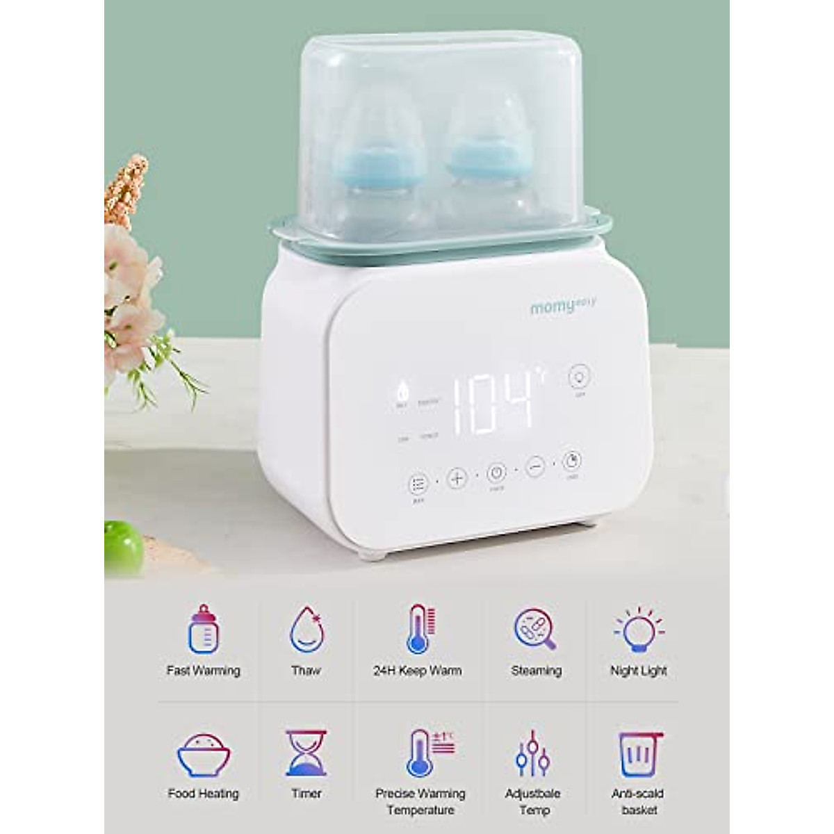 MOMYEASY Baby Bottle Warmer, Fast Bottle Warmer 7-in-1 Food Heater&Defrost with LCD Display, Baby Breast Milk Formula Warmer with 24H Temperature Control (White)