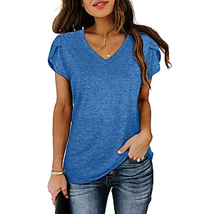 WIHOLL Womens Short Sleeve Tops Dressy Work Fit T Shirts Blue S