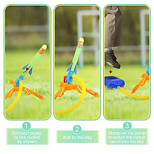 TOY Life Toy Rocket Launcher for Kids with 6 Foam Rockets Refills Air Rocket Launcher for Kids 3-5-7 Shoots Up to 100 Feet Outdoors Outside Toys Gifts for Boys 3 5 4 Year Old Boy Toys