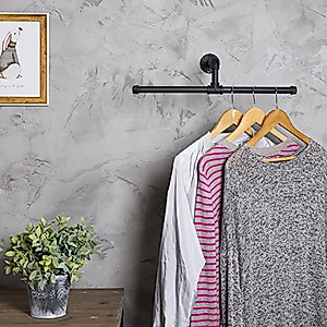 MyGift Matte Black Metal Hanging Clothes Rod, 20 Inch Industrial Pipe Garment Bar for Closet