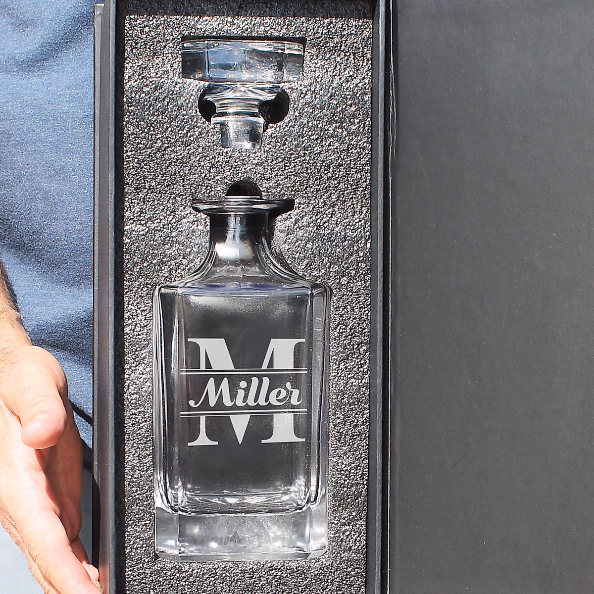 The Wedding Party Store Custom Personalized 26 oz Glass Whiskey Decanter with Lid and Stopper - Engraved with Name (Original Design)