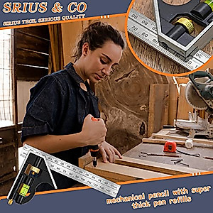 Sirius&Co 6" Combination Square of Metric and Imperial Measurements Stainless Steel Angle Ruler