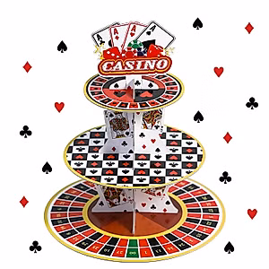 Casino Cupcake Stand 3 Tier for 24 Cupcakes Poker Dice Theme Cardboard Cake Dessert Holder Tower for Las Vegas Night Party Decoration Casino Decorations Adult Birthday Casino Themed Party Supplies