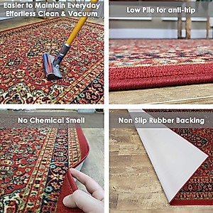 Rubber Backed Area Rug, 39 x 58 inch, Persian Medallion Carmine Red, Non Slip, Kitchen Rugs and Mats