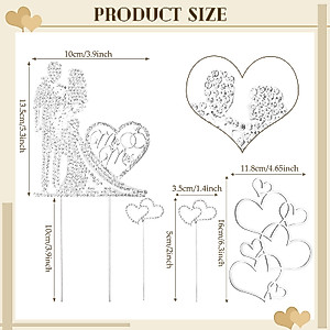 Spiareal 4 Pcs Wedding Cake Topper Mr and Mrs Rhinestone Bride and Groom Love Cake Topper Metal Happy Engagement Anniversary Cake Topper Wedding Party Cake Decor Cake Topper for Bridal Shower(Silver)