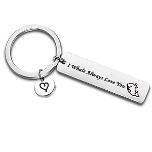 QIIER I Whale Always Love You Keychain Valentines Day Boyfriend Girlfriend Gift (Silver)