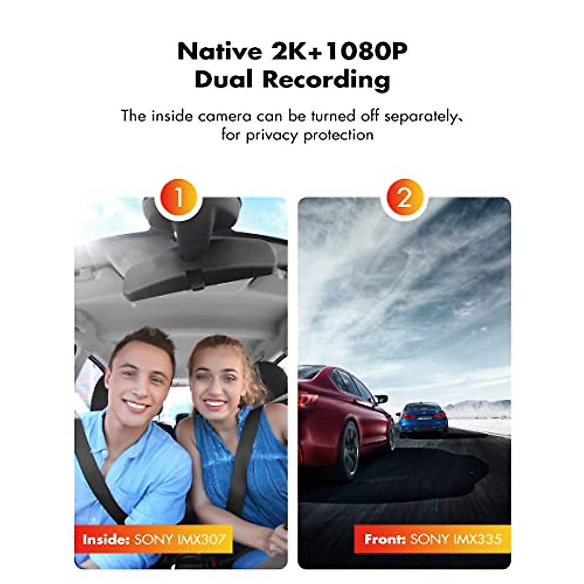 Supwi Dual Dash Cam with GPS and Wi-Fi, 1440P Front and Inside Discreet Car Camera for Uber with Infrared Night Vision, Super Capacitor, Dual Sony Sensors, Parking Monitoring