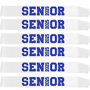 6Pcs White Senior 2025 Satin Sashes with Blue Glitter Letters Senior 2025 Decorations - 2025 Graduation Celebrations Sashes - Senior Cheer Sash - Cheerleader Sash - Class Competition Sashes