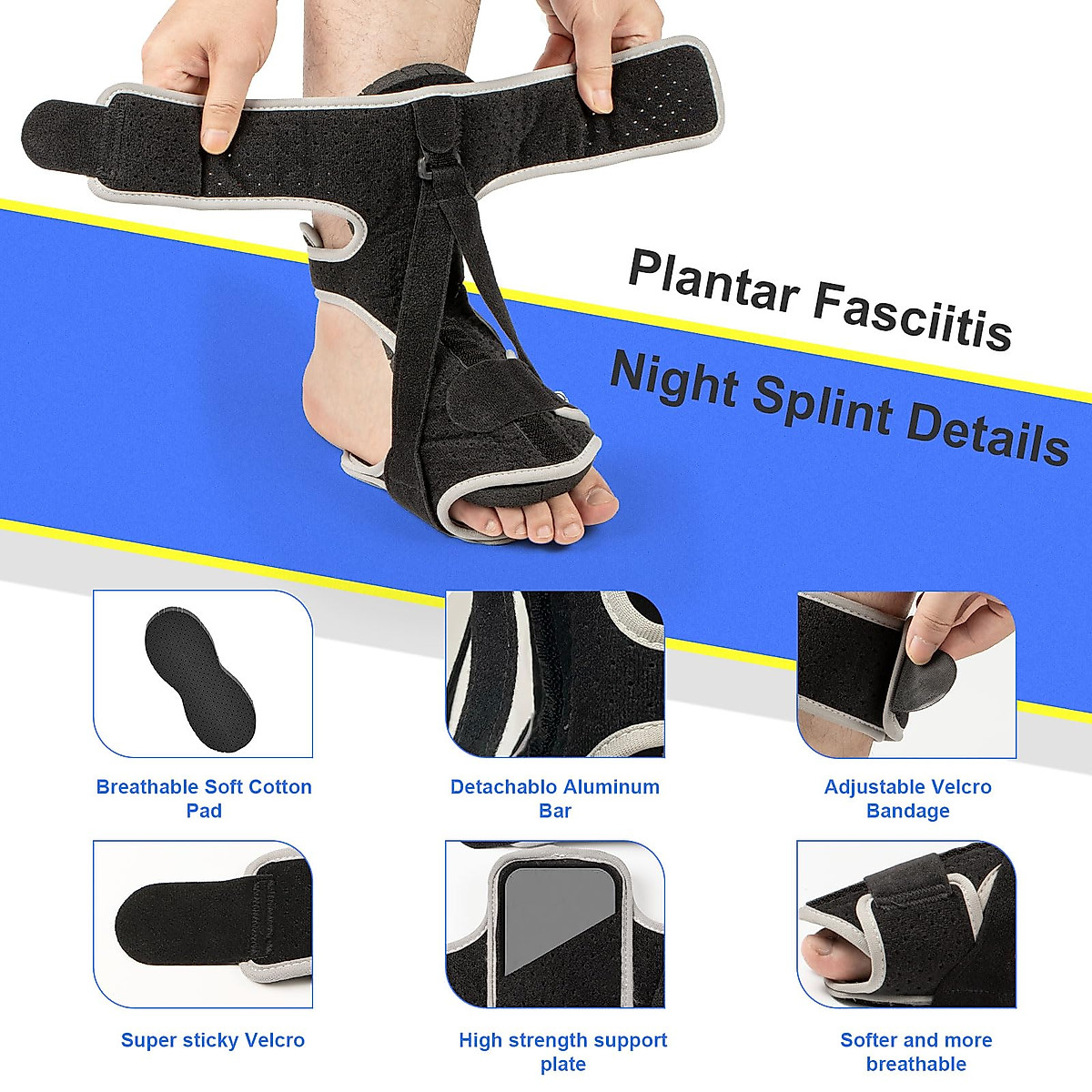 Kairry Plantar Fasciitis Night Splint,2023 Upgraded Adjustable Plantar Fasciitis Relief Night Splint ，Achilles Tendonitis and Foot Drop for Women and Men (Black Gray)