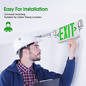 SiTiSFi Led Combo Emergency Exit Sign Light with Two Adjustable Head Lights and Backup Battery,US Standard Green Letter Commercial Emergency Exit Lighting,UL 924,120/277V (4Pack)