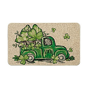 Artoid Mode Loads of Luck Clover Shamrock Truck Decorative Doormat, Seasonal Spring St. Patrick's Day Holiday Low-Profile Floor Mat Switch Mat for Indoor Outdoor 17 x 29 Inch