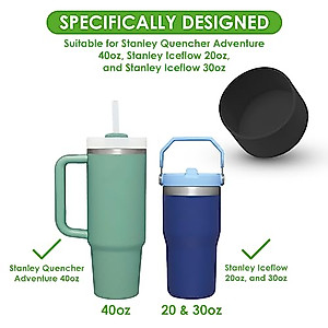 Elevate 2 Pcs Silicone Boot for Stanley Quencher 40oz, 30oz Tumbler with Handle and Stanley IceFlow 20oz, Anti-Slip Protective Water Bottle Bottom Cover for Hydro Sport Flask Bottle 12oz-24oz (Black)