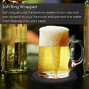 KITCHENDAO Non-Scratch Slate Stone Drink Coasters with Holder, Detachable Soft Ring, Condensation Prevent, 4 Inch Black Handmade Coaster Set for Any Bar Home Décor, Gift for Men and Women, 8 Pack