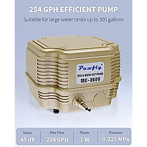 Pawfly 7 W 254 GPH Commercial Air Pump Adjustable Quiet Oxygen Aerator Pump with Air Stones 4 Outlets Manifold and Airline Tubing Accessories for Up to 300 Gallon Tank Aquarium Pond