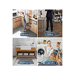 ZVV Kitchen Mats Cushioned Anti-Fatigue Floor Mat Waterproof [2 PCS] Kitchen Mats and Rugs Heavy Duty PVC Ergonomic Comfort Standing Foam Mat for Kitchen, Floor Home, Office, Sink, Laundry, Gray