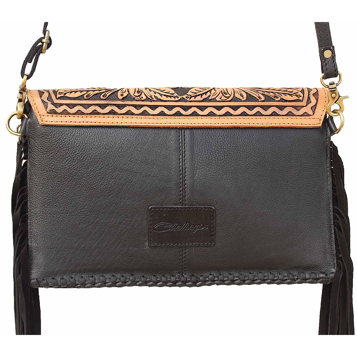 CHALLENGER Women's Cowhide Western Floral Tooled Leather Shoulder Purse Handbag 18RAH04