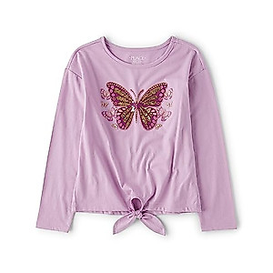 The Children's Place,Long Sleeve Knit Tie Front Top,Lilac DUST,Medium (7/8)