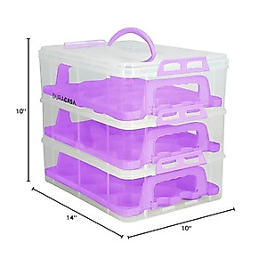 DuraCasa Cupcake Carrier | Premium Upgraded Model Holds Cupcakes Steadier | Stacking Cupcake Storage Container | Use 1, 2, or 3 Tiers (Purple)