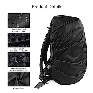 LAMA 2pcs Waterproof Rain Cover for Backpack, Reflective Rainproof Protector for Anti-dust and Anti-Theft M 30L-40L Black