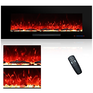Oxhark Flame 50 inch Electric Fireplace, Wall Mounted and Recessed Fireplace Insert with Remote Control, 13 Flame Effects, 5 Brightness, Realistic Logs & Crystals, 1500W(5100BTU), Timer, Black