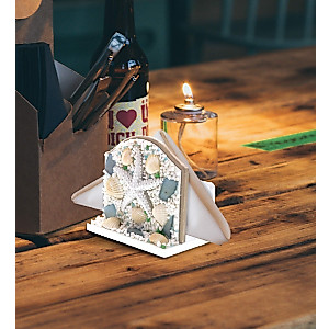 CoTa Global Oceanic Napkin Holder for Table - Nautical Collection Napkin Holders for Kitchen Table, Starfish and Seashell Paper Napkins Holder for Dining Table, Wood Coastal Coffee Table Napkin Holder