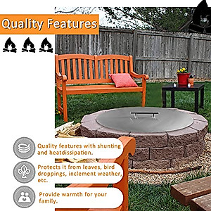 Marada Fire Pit Lid 430 Heat Resistant Stainless Steel Fire Pit Ring Lid 1.5 mm Thick for Round Patio Fire Pit (Round 20")