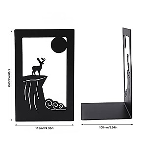 Book Holder, Upright Wide Applicability Metal Bookends with 4 Antislip Foam Pads for Books for Schools for CDs for Office (Cliff Deer)