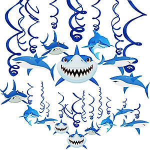 30PCS Shark Hanging Swirls Decorations - Summer Pool Decoration Under the Sea Party Decoration Ocean Theme Party Supplies Baby Shark Birthday Party Favor Supplies