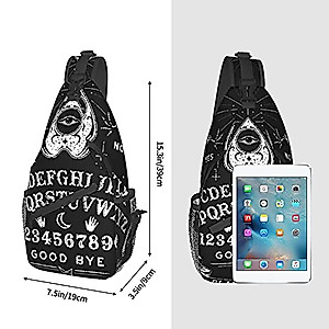 Men's Casual Crossbody Bags Vintage Skeleton Magic Ouija Board Black Backpack for Cycling and Travel, Fashion Sling Shoulder Backpack with Zipper Pocket for Hiking Outdoor Activities