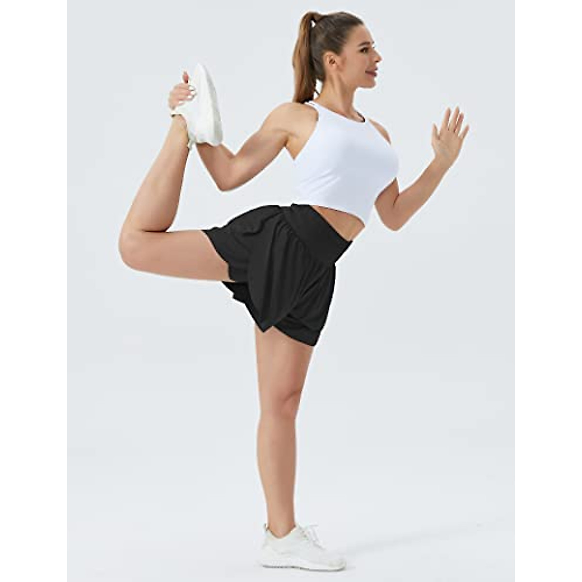 THE GYM PEOPLE Women's High Waisted Flowy Running Shorts Butterfly 2 in 1 Athletic Workout Skirt Shorts Black