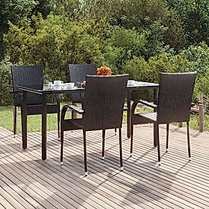 Camerina 5 Piece Patio Dining Set Patio Table and Chairs Set Outdoor Patio Dining Set Outdoor Patio Furniture Patio Set Black Poly Rattan 3156656