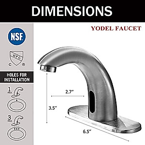 Yodel Faucet Brushed Nickel Touchless Bathroom Sink Faucet with Temperature Control Mixing Valve Commercial Automatic Motion Sensor Hot Cold Mixer Solid Brass Faucet