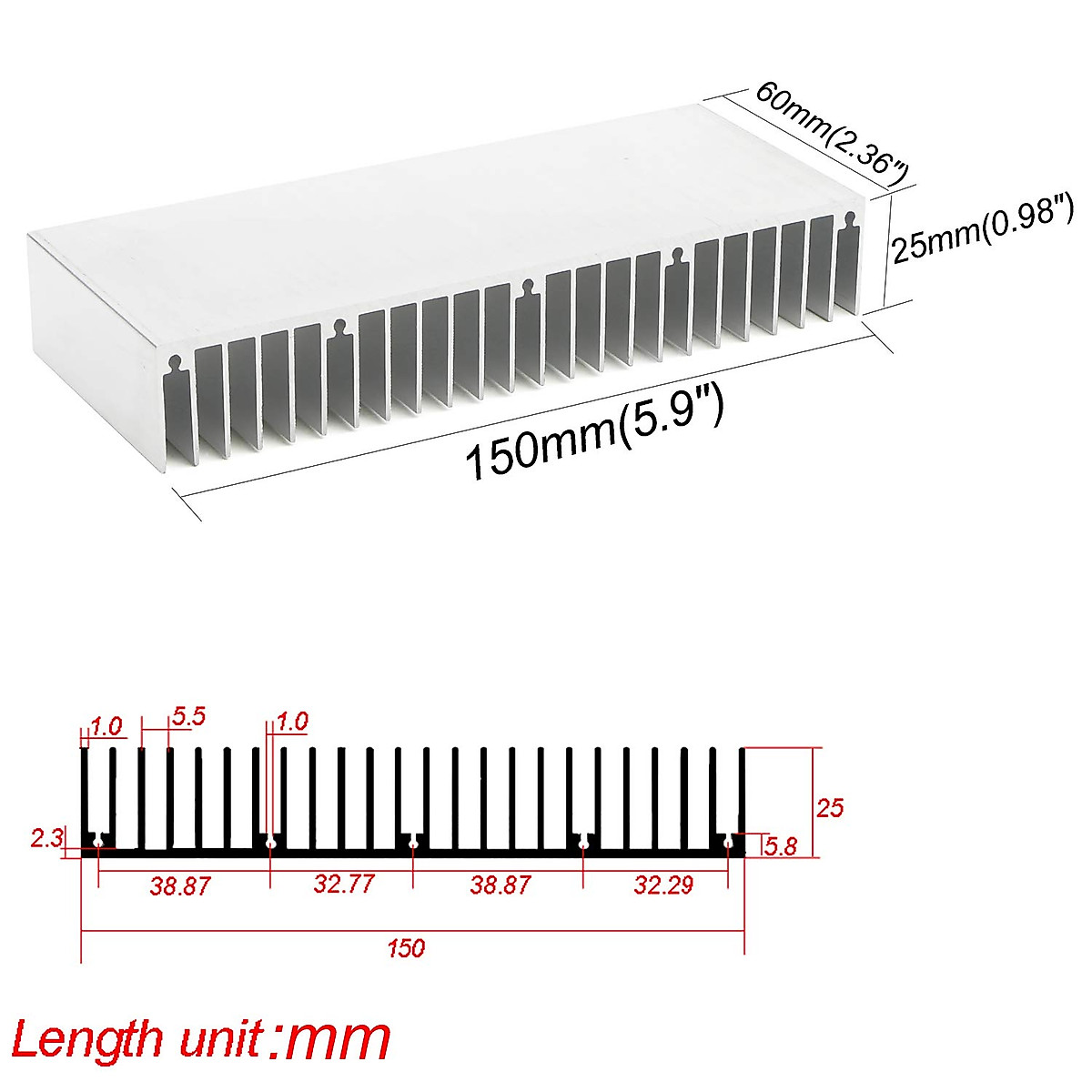 JIUWU Aluminum Heat Sink Heatsink Module Cooler Fin Heat Radiator Board Cooling for Amplifier Transistor Semiconductor Devices Silver Tone 150mm (L) x 60mm (W) x 25mm (H) 2pcs Set