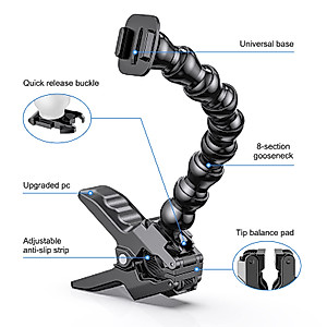 Starbea Jaws Flex Clamp Mount with Adjustable Gooseneck Compatible with GoPro Hero 10, 9, 8, 7, 6, 5, 4, Session, 3+, 3, 2, 1, Max, Hero (2018), Fusion, DJI Osmo Action Cameras